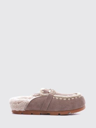 Mou Mules Winter Bio en daim avec doublure en shearling et logo en m&eacute;tal