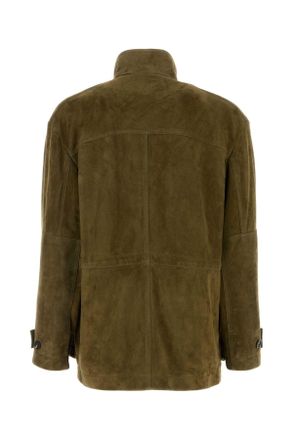 Ferragamo Mens Olive Green Suede Jacket 1556175olive Giacche E Gilet