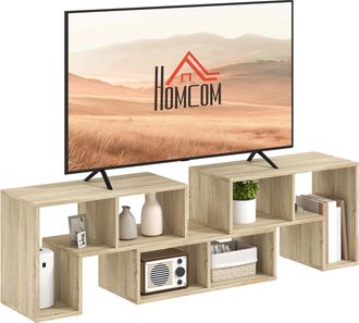 HOMCOM TV-St&auml;nder f&uuml;r Fernseher bis 75 Zoll, KOSTENLOSE KOMBINATION TV-Schrank mit Ablagen, ausziehbares Entertainment-Center f&uuml;r Wohnzimmer, Graueiche Holzm