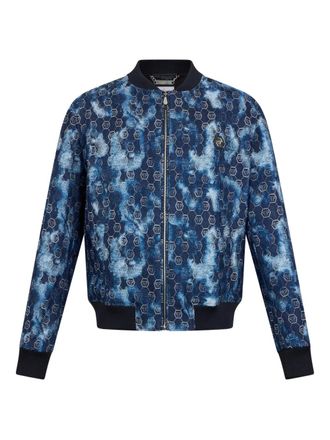 Philipp Plein veste bomber &agrave; motif monogramm&eacute; en jacquard - Bleu