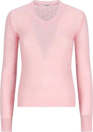 Jil Sander Pull &agrave; col en V LS - Femme - Pulls - Rose - Taille: 42 FR