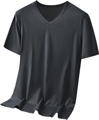 Generic DENGJIAMY T-shirts unis pour hommes, grande taille, t-shirt décontracté à manches courtes, classique, basique, col rond, t-shirt solide pour hommes, v