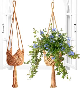 Generic Kleiderb&uuml;gel f&uuml;r Pflanzen - gewebtes Seilsystem, Blumentopfkorb an der Decke, modisch, Anzeige von Gr&uuml;npflanzen f&uuml;r drinnen und drau&szlig;en, Boheme-Innend