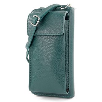 modamoda.de P06 Damen Leder Umh&auml;ngetasche Geldb&ouml;rse Handytasche 6,5 Zoll handmade in Italy, Farbe:Petrolgr&uuml;n