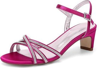 Generic Chaussures De Mariage Peep Toe Talons Bas Chaussures De Mariée À Talons Hauts pour Femme Eté Kitten Heels Soirée Chaussures 4Cm,Rose Red,38 EU