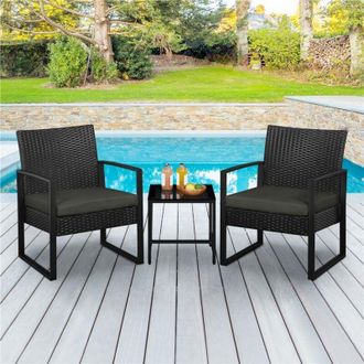 Yaheetech Yaheetech - Salon de Jardin 2 Fauteuils et 1 Table Basse pour Salon/Bar/Bureau en R&eacute;sine Tress&eacute;e Poly Rotin Exterieur Interieur Noir/Beige