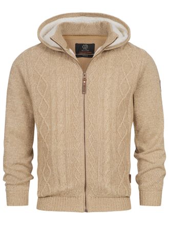 Indicode Herren INRandolph Strickjacke mit Kapuze und Rei&szlig;verschluss | Cardigan Feinstrickjacke f&uuml;r M&auml;nner Cornstalk, XL