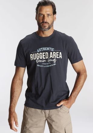 Man's World T-Shirt MANS WORLD, Herren, Gr. XXL (60/62), blau (dunkelblau), Single Jersey, Obermaterial: 100% Baumwolle, bedruckt, regular fit, Rundhals, Shirts T