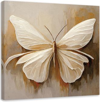 Feeby Wandbilder - Bilder Schlafzimmer - Beige Schmetterling wie gemalt - 80x80 1tlg - Wohnzimmer Bild Gro&szlig; - Wohnungs - Foto Geschenk - Leinwand Wall Art -