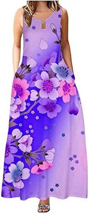 Generic Robe amincissante d&eacute;t&eacute; sans manches &agrave; col rond avec poches pour femme - Imprim&eacute; floral, violet, 4XL