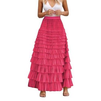 Generic Jupe Longue Femme Volants, Jupe Plissee Femme Taille Haute Décontracté Chic Et Elegant Polyvalent Parfait pour Automne Hiver Basique Cocktail Fête Ski