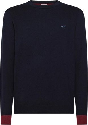 Sun 68 Homme, Pulls, Bleu, Taille: L Pull Bleu en Laine et Coton avec Poignets Côtelés