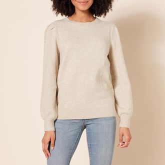 Amazon Essentials Damen Soft-Touch-Pullover mit plissierter Schulter und Rundhalsausschnitt, Beige, L