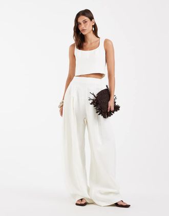 Asos Pantalon ample ajust&eacute; &agrave; la taille - Cr&egrave;me-Pas de couleur
