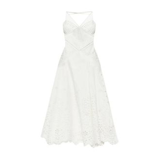 Self Portrait Femme, Robes, Beige, Taille: 40 FR Robe Blanche Brod&eacute;e Feuille