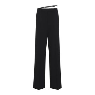 Tom Ford Pantalon Tailleur Large Droit Grain de Poudre Aff&ucirc;t&eacute; avec D&eacute;tail Ceinture - Femme - Pantalons - Noir - Taille: 34 FR