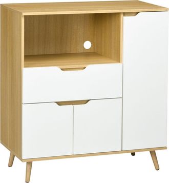 HOMCOM Homcom - Buffet de cuisine style scandinave - meuble micro-ondes - 3 portes, étagère, niche, tiroir coulissant - dim. 90 x 40 x 98 cm - effet bois