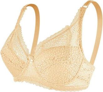 Generic CHJAN Soutien-gorge en dentelle grande taille pour femme Respirant Confortable Anneau en acier Noeud papillon Section fine fronc&eacute;e, beige, 40C