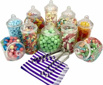 Topstar Plastikbehälter für Süßigkeiten im viktorianischen Stil- 10 Klein Kunststoffbehälter (5 x hoch 5 x rund) für Party-Display Partypackung Violett Papier