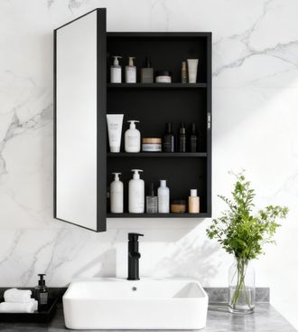 SVNR Spiegelschrank Bad 30x45 cm - Funktionaler Badezimmerspiegelschrank - Metall - Magnetverschluss - Stauraum