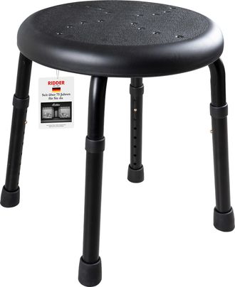 Ridder Bad-Hocker Go, &Oslash; 50x34,9-52,5cm, schwarz, Aluminium/PE/TPR | H&ouml;henverstellbarer Duschhocker mit rutschhemmender Sitzfl&auml;che. Stabiler Badehocker | Bela