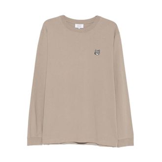 Maison Kitsun&eacute; Fox Head Comfort Langarmshirt - - Tops - Damen - Beige - 2XL