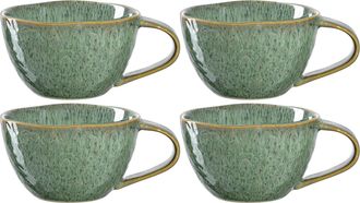 Leonardo Leonardo Matera Kaffee-Tassen 4-er Set, spülmaschinengeeignete Keramik-Tasse, 4 mikrowellenfeste Becher, Tassen aus Steingut, grün 290 ml, 018589