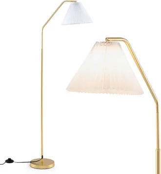 Costway Costway - Lampadaire sur Pied Salon 168 cm, Lampe Salon, T&ecirc;te de Lampe R&eacute;glable, Interrupteur &agrave; Pied, Abat-Jour Pliss&eacute;, Douille E27, Lampadaire en