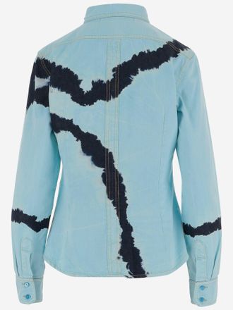 DON'T @ ME Womens Cotton Shirt Tie-Dye Light Blue