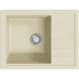 vidaXL K&uuml;chensp&uuml;le mit &Uuml;berlauf Oval Beige Granit Vidaxl