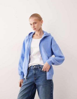 Abercrombie & Fitch Oversize-Kapuzenjacke in Blau mit Rei&szlig;verschluss