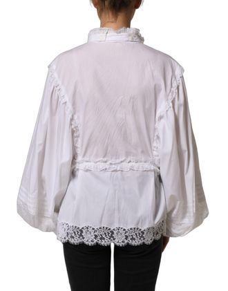 Dolce & Gabbana Womens White Ruffled Lace Embellished Blouse Top
