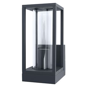 Osram Außenwandleuchte E27, Aluminium, klares Glas, IP44, dunkelgrau, rechteckiges Design, 140 x 110 x 245 mm, Montagematerial inklusive