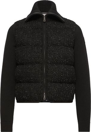Moncler Moncler Cardigan En Laine Et Cachemire M&eacute;lang&eacute;s Rembourr&eacute; De Duvet, Femme, Noir, Taille: Xl