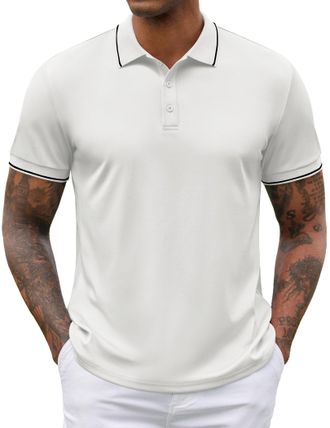 Coofandy Herren Poloshirt Kurzarm Sommert Shirt Polokragen Business Polo Tshirt Schnelltrocknend Polohemd Golf Poloshirt Männer Rugby Shirts Weiß XXL