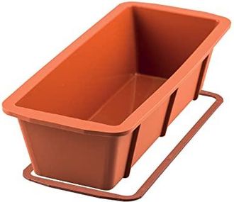 Silikomart | SFT326 Silikon-Kuchenform PLUM CAKE, Antihaft, 1er Pack Kuchenform mit Safe Ring, 240 x 110 mm, h 65 mm, Volumen 1,5 l, Made in Italy, Terracotta