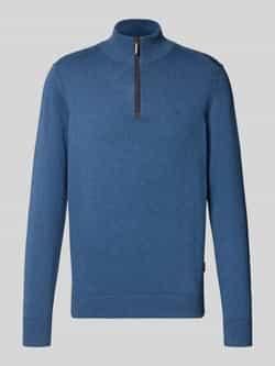 Bugatti Regular Fit Strickpullover aus reiner Baumwolle mit Troyer-Kragen