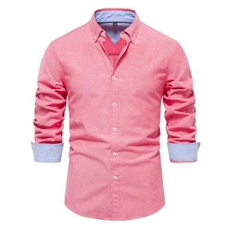 Generic Chemise &agrave; manches longues pour homme - Chemise boutonn&eacute;e de couleur unie - Coupe ajust&eacute;e - Chemise daffaires tendance d&eacute;contract&eacute;e - Haut doux et conf
