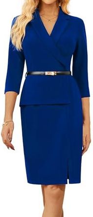 Grace Karin Robe pour femme &Eacute;l&eacute;gante pour bureau 3/4 manches Col en V Bodycon Robe daffaires Robe de cocktail, bleu roi, S