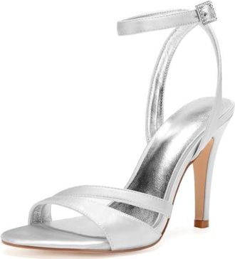 Generic Escarpins Femme Sandales Talon Heels Satin Chaussures De Mariage Mari&eacute;e Sexy Open Toe High Sandales 10.5CM,Argent,39 EU