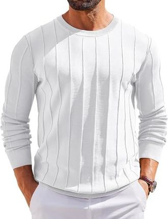 Coofandy Pull Homme Manches Longues Col Rond Pull Tricot&eacute; Hiver Chaud Blanc 3XL