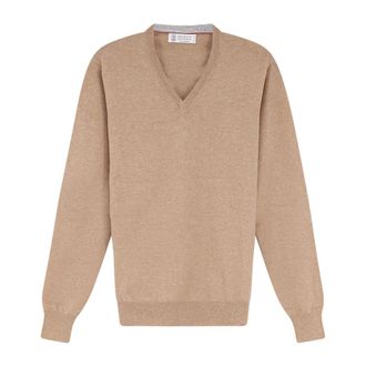 Brunello Cucinelli Cashmere V Neck - - Knitwear - Herren - Beige - XL