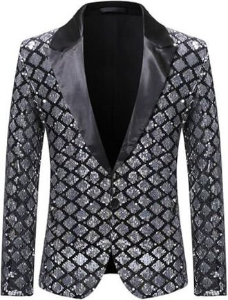 Generico Veste de loisirs pour homme semi-souple &eacute;l&eacute;gante avec ornements &agrave; paillettes pour un style nocturne &eacute;l&eacute;gant Costume de carnaval, argent m&eacute;tallique, XX