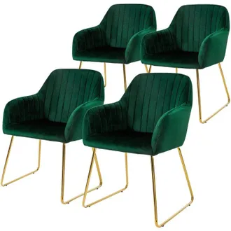 ML Design Set de 4 Chaises de Salle &agrave; Manger, Vert, Assise Rembourr&eacute;e en Velours, Pieds Dor&eacute;s en M&eacute;tal, avec Dossier et Accoudoirs Ergonomiques, Fauteuil