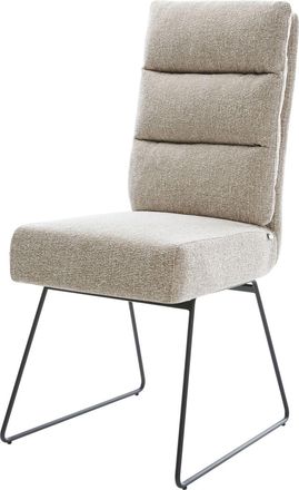 DELIFE Polsterstuhl Pela-Flex Kufengestell Schwarz Webstoff Soft Beige Taschenfederkern