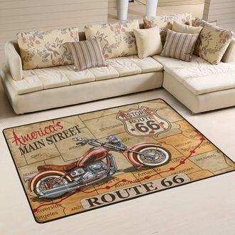Mnsruu Motorrad-Teppich mit Vintage-Karte, für Wohnzimmer, Schlafzimmer, 183 cm x 122 cm