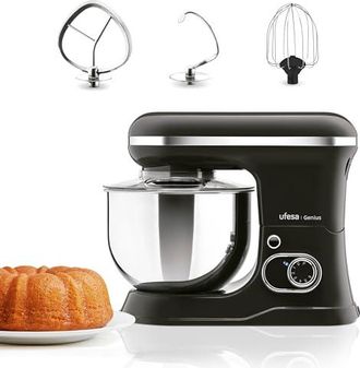 Ufesa Genius 5-in-1 Küchenmaschine für professionelle Backwaren, 1200W, 5L, Multifunktions-Küchenroboter, Edelstahl-Schüssel, 6 Geschwindigkeiten + Turbo, 3