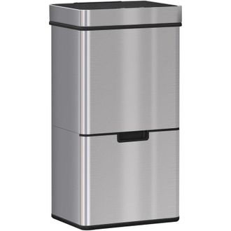 HOMCOM Poubelle &agrave; capteur de mouvement ouverture automatique 3 compartiments capacit&eacute; 72L design 42 x 30 x 81 cm-Argent