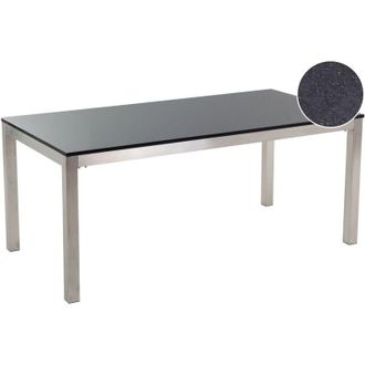 Beliani Gartentisch Schwarz/Silber Granit/Basalt Edelstahl 180 x 90 cm Poliert Modern Outdoor