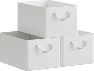 Woltu Bo&icirc;te de Rangement Pliable, Lot de 3 Paniers de Rangement en Tissu Non-Tiss&eacute;, avec Poign&eacute;es, pour V&ecirc;tements et Jouets, Blanc, 37,5x20x26 cm
